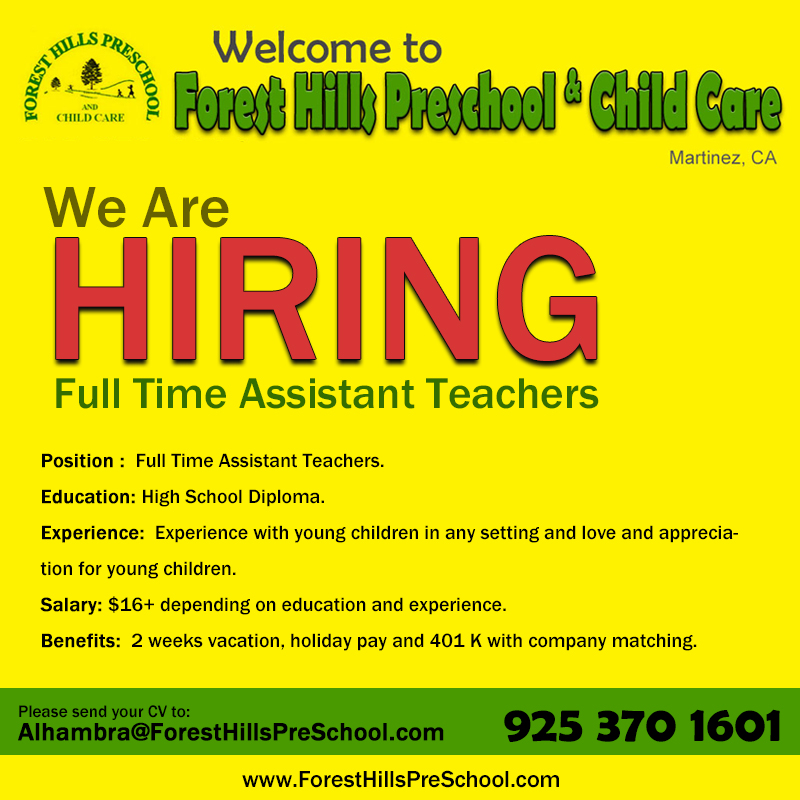 CAREERS - Forest Hills Preschool, Midhill, Martinez CA