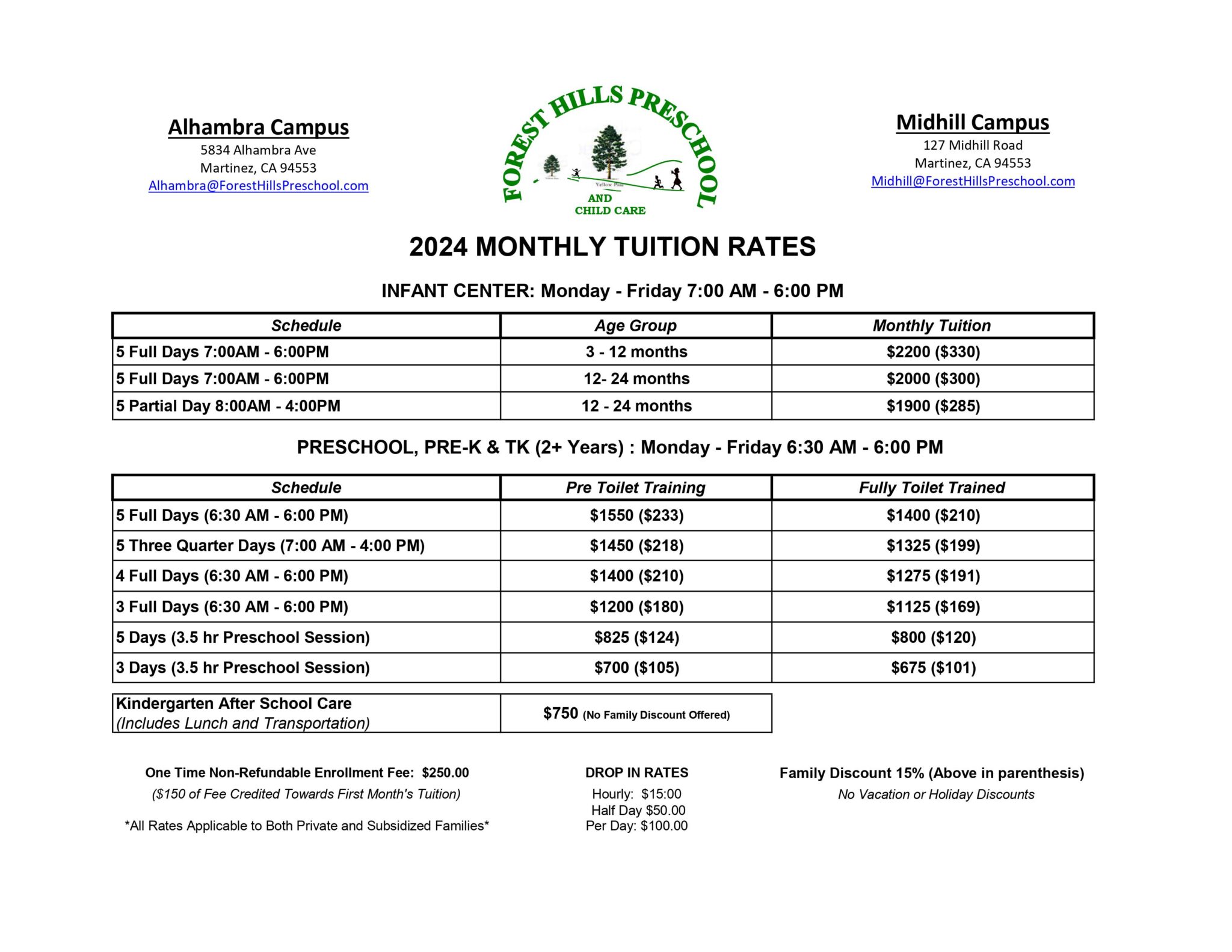 Fees & Schedules - Forest Hills Preschool and Child Care
